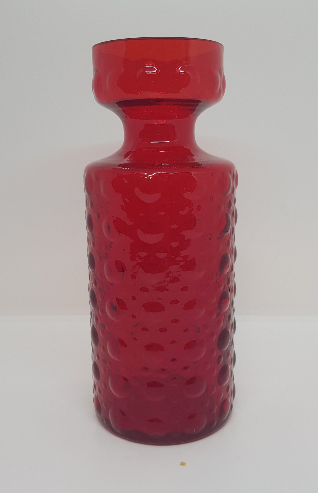 Vintage Red Mid Century Bubble Glass Vase, Hobnail Burgundy Red German ...