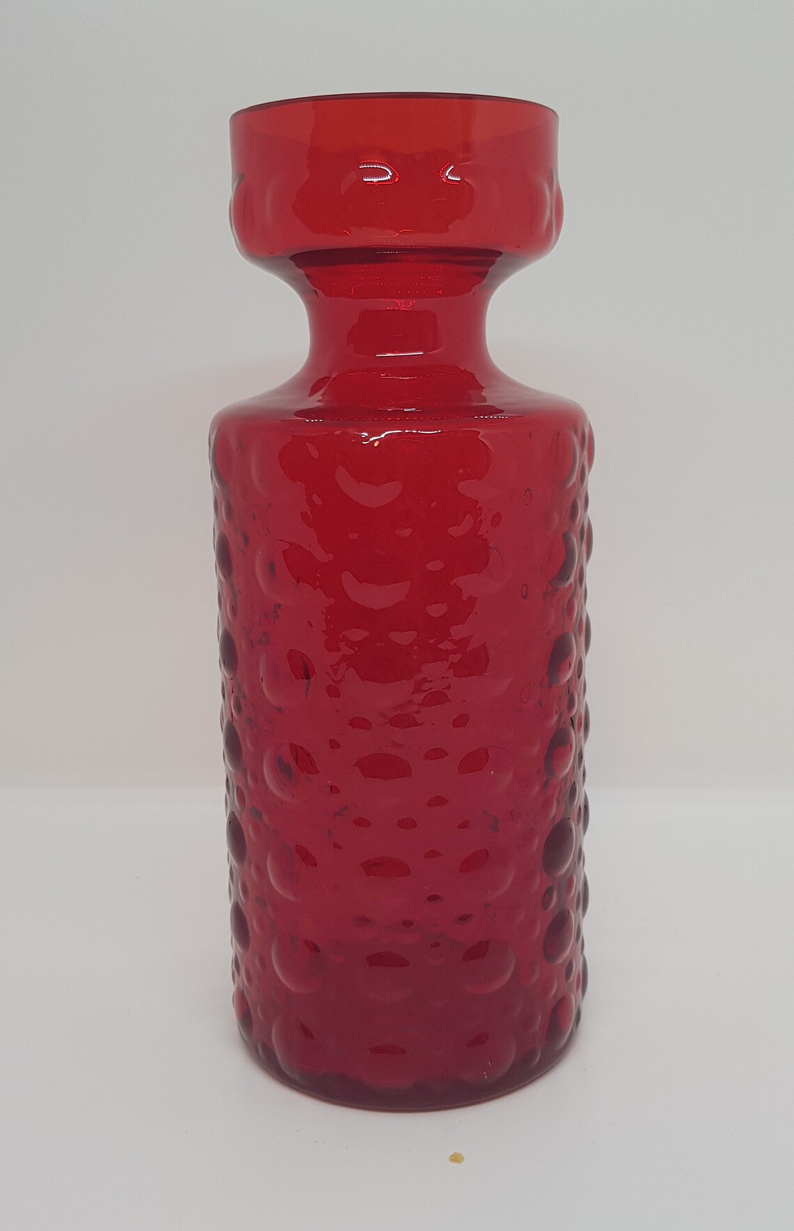 Vintage Red Mid Century Bubble Glass Vase, Hobnail Burgundy Red German ...