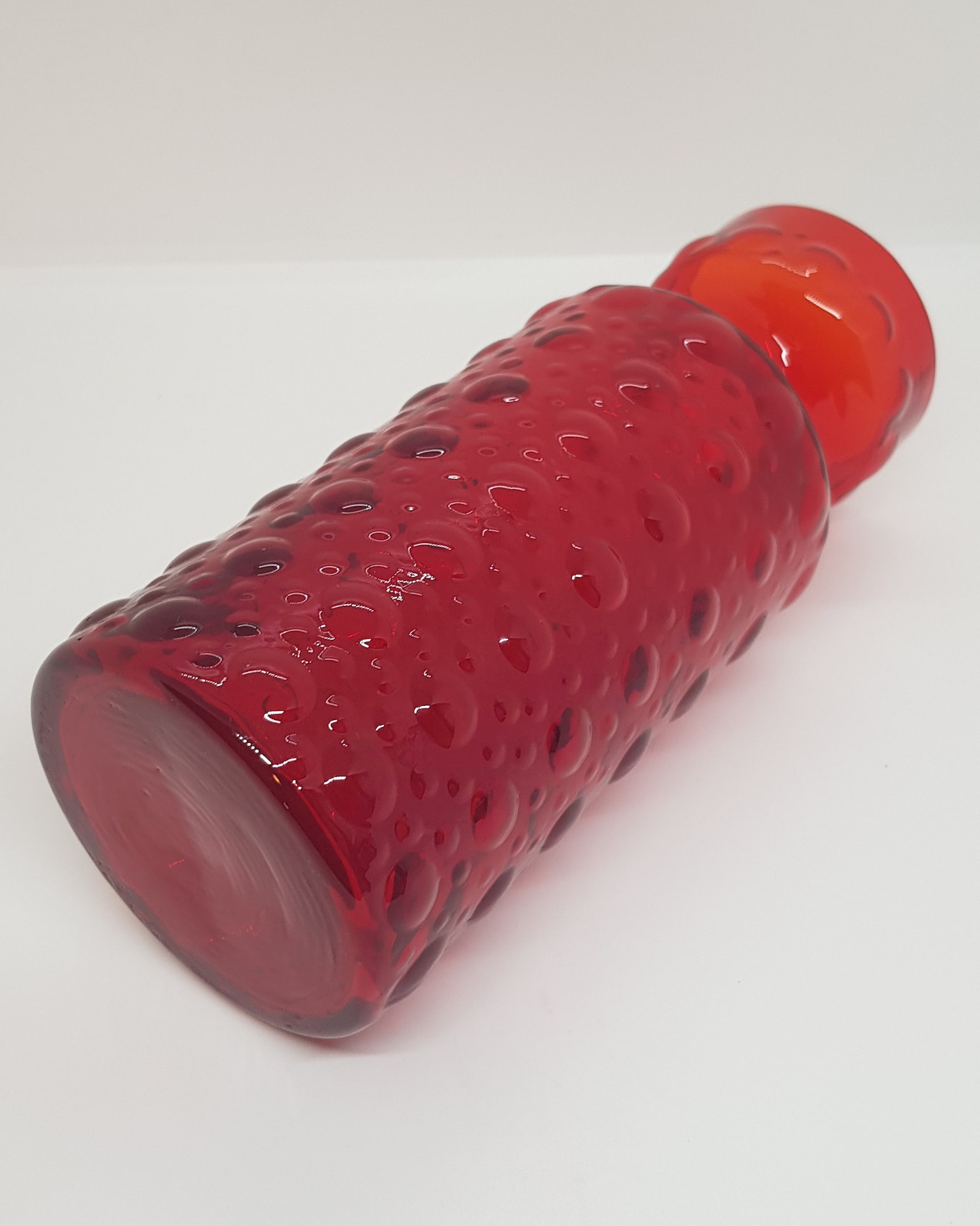 Vintage Red Mid Century Bubble Glass Vase, Hobnail Burgundy Red German ...