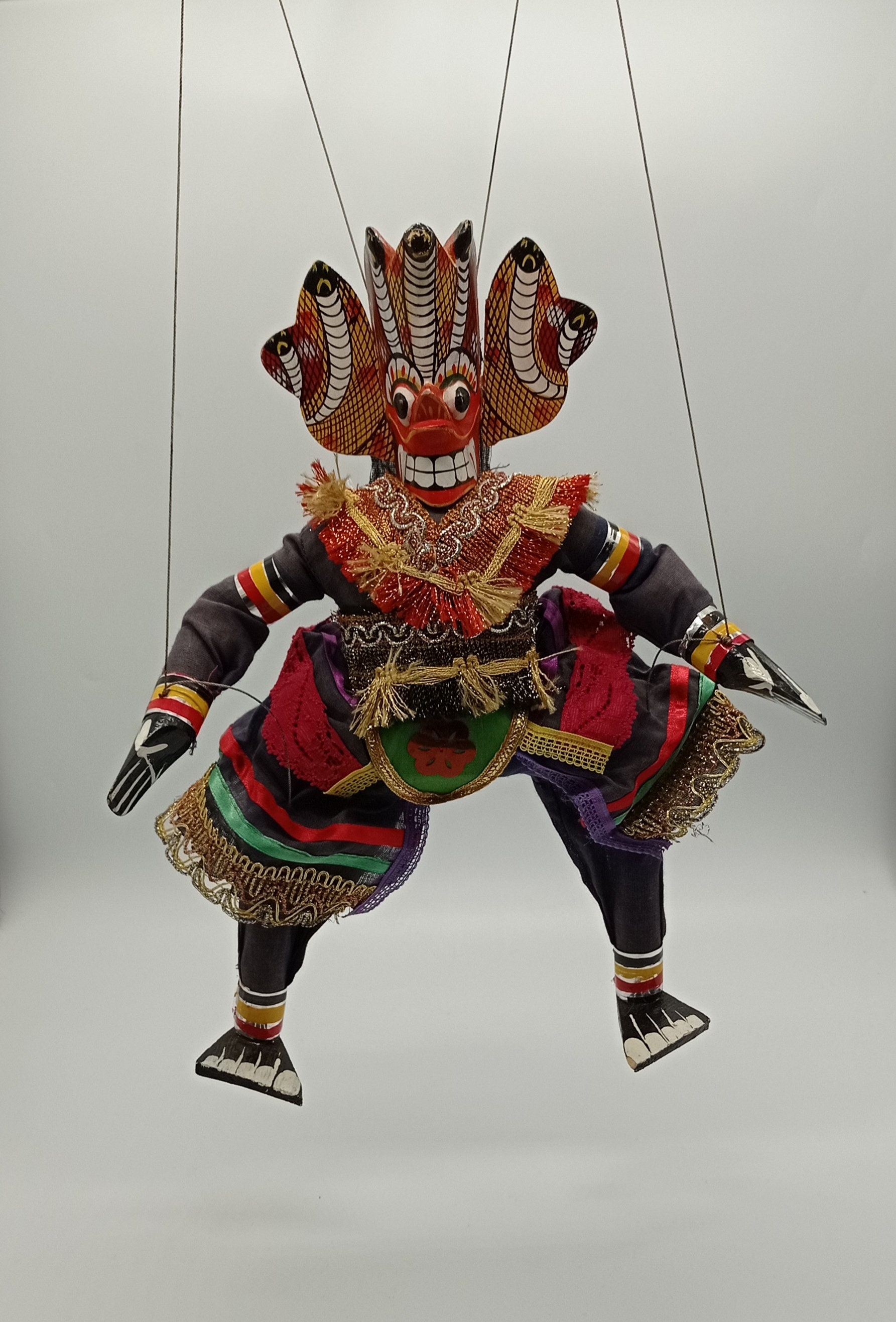 Vintage Kandyan Devil Dancer Puppet, Wooden Theatre Doll From Sri Lanka ...