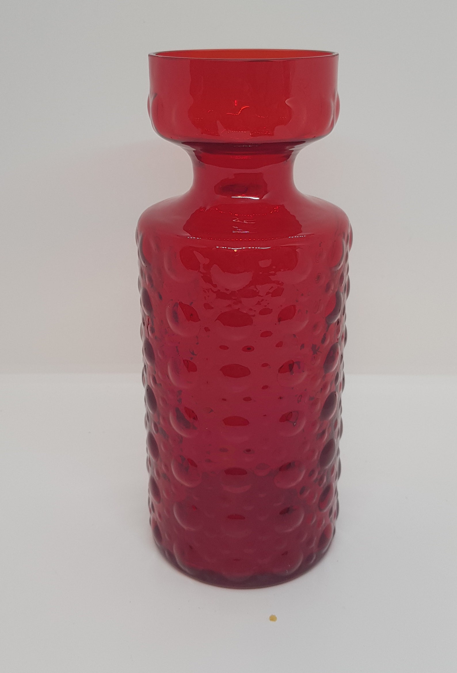 Vintage Red Mid Century Bubble Glass Vase, Hobnail Burgundy Red German ...