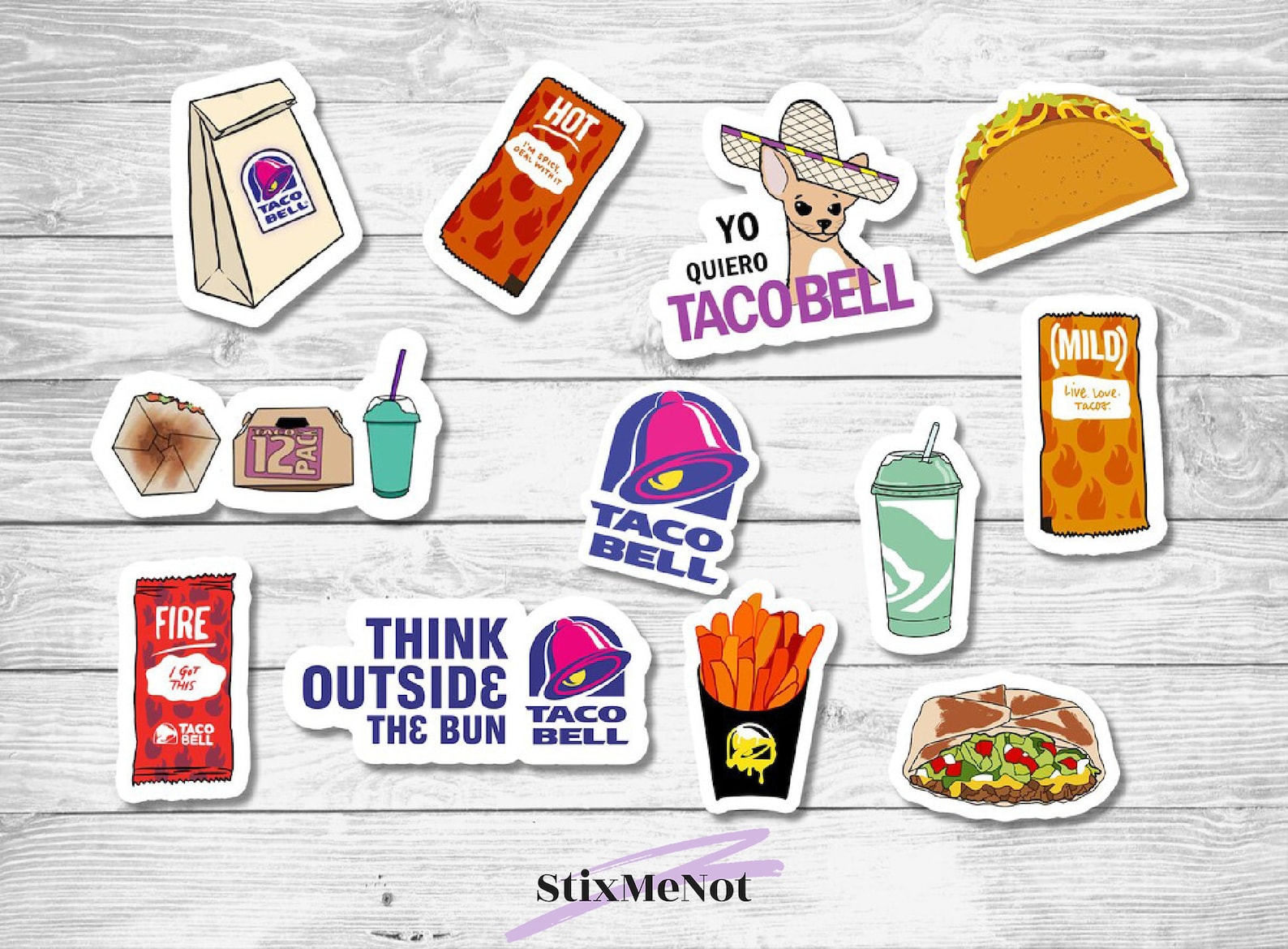 Set of 12 Taco Bell Stickers die-cut | Etsy