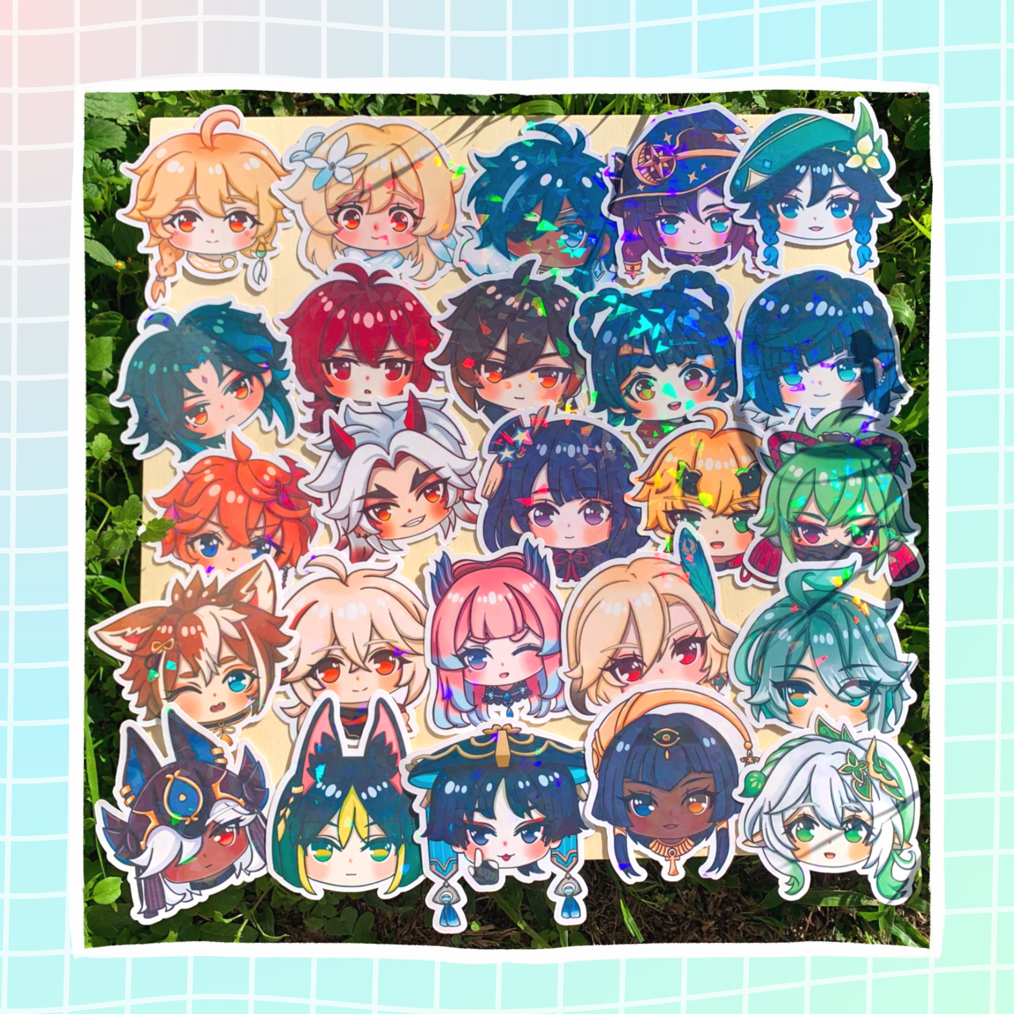 3 Genshin Impact Chibi Stickers Holographic Water Resistant Hand Drawn ...