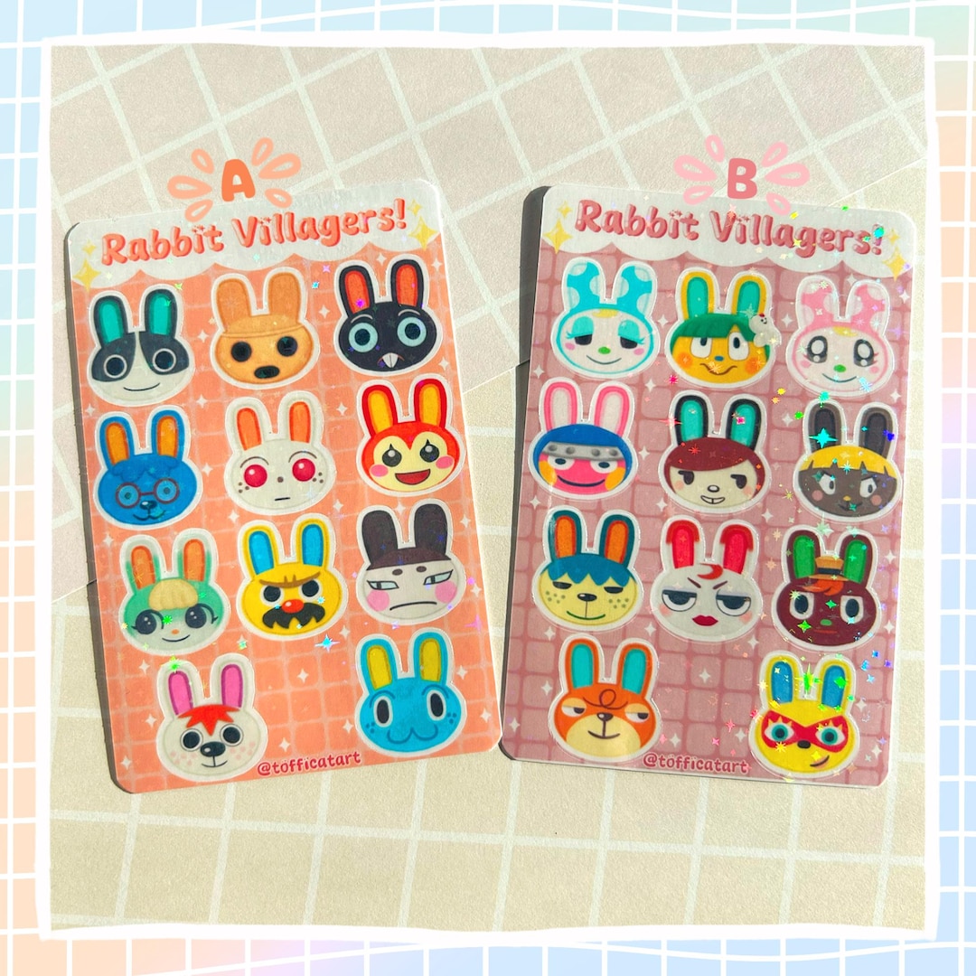 ACNH Rabbit Villager Holographic and Water Resistant Sticker Sheets ...