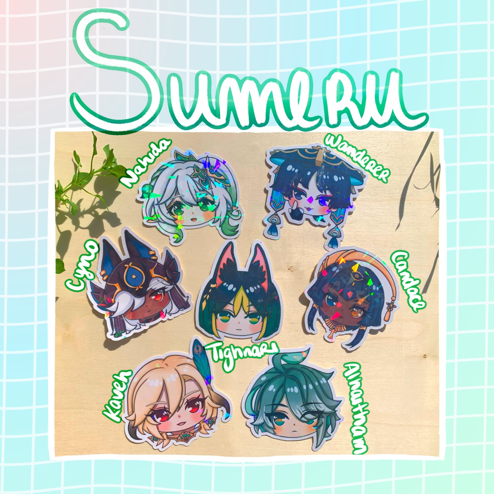3 Genshin Impact Chibi Stickers Holographic Water Resistant Hand Drawn ...