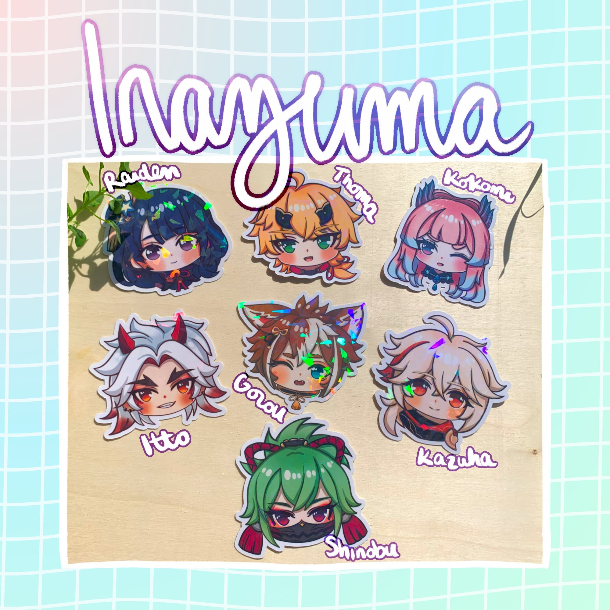 3 Genshin Impact Chibi Stickers Holographic Water Resistant Hand Drawn ...