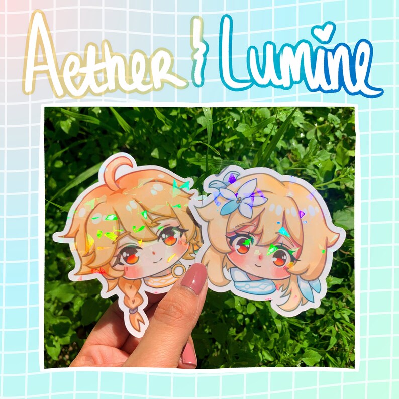 3 Genshin Impact Chibi Stickers Holographic Water Resistant Hand Drawn ...