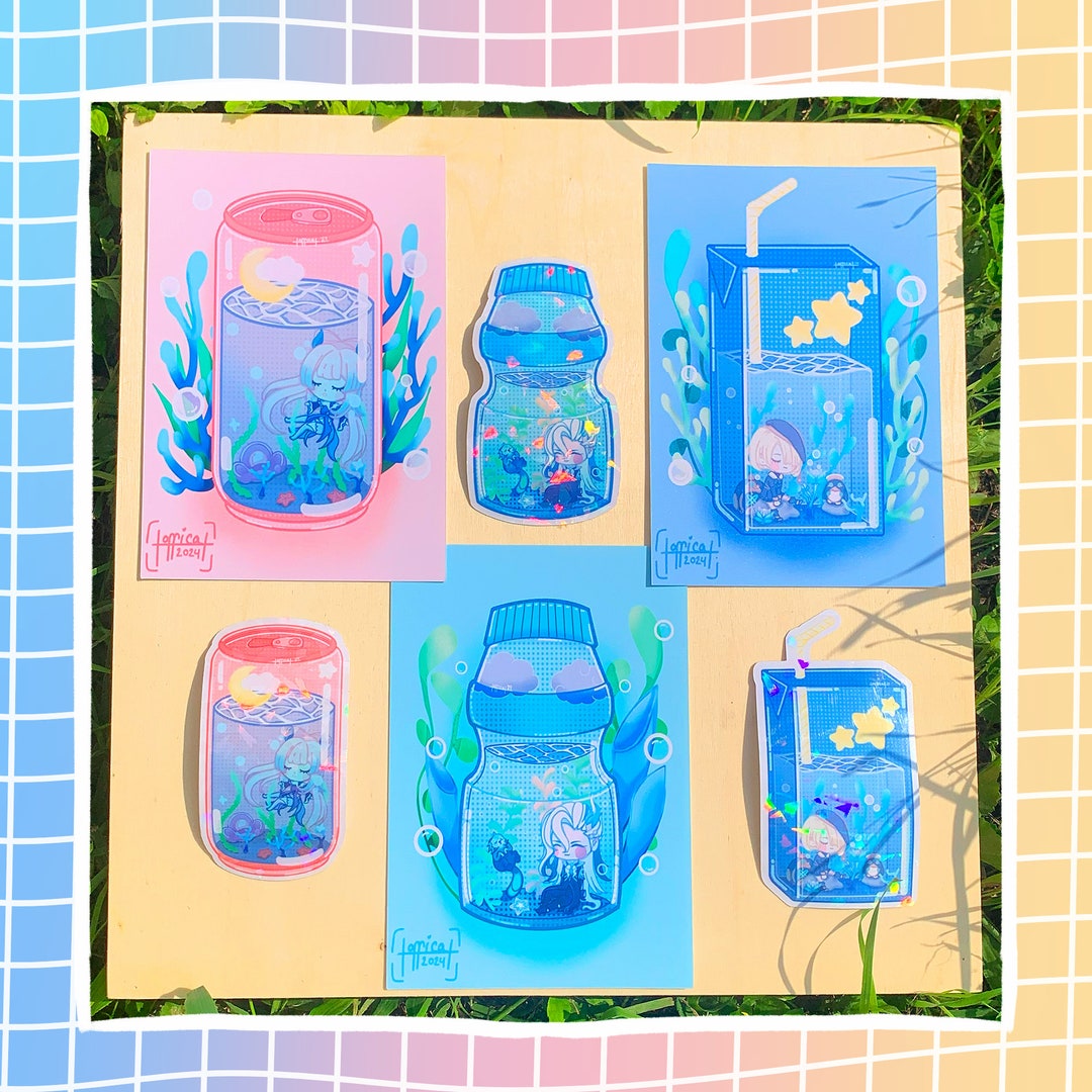 Soda Can Kokomi, Juice Box Freminet, & Water Bottle Neuvillette Satin ...