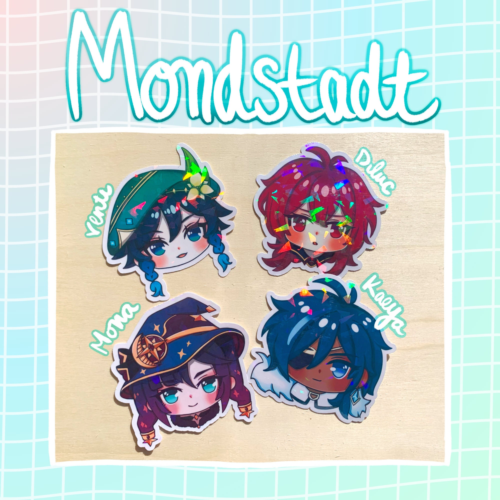 3 Genshin Impact Chibi Stickers Holographic Water Resistant Hand Drawn ...