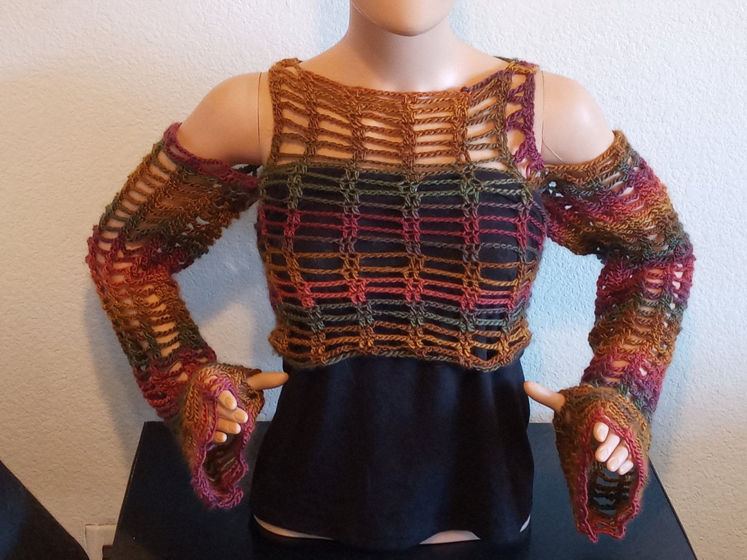 Crochet Bell Sleeved Mesh Shrug/ Crop Top/ Grunge Look / Alternative ...