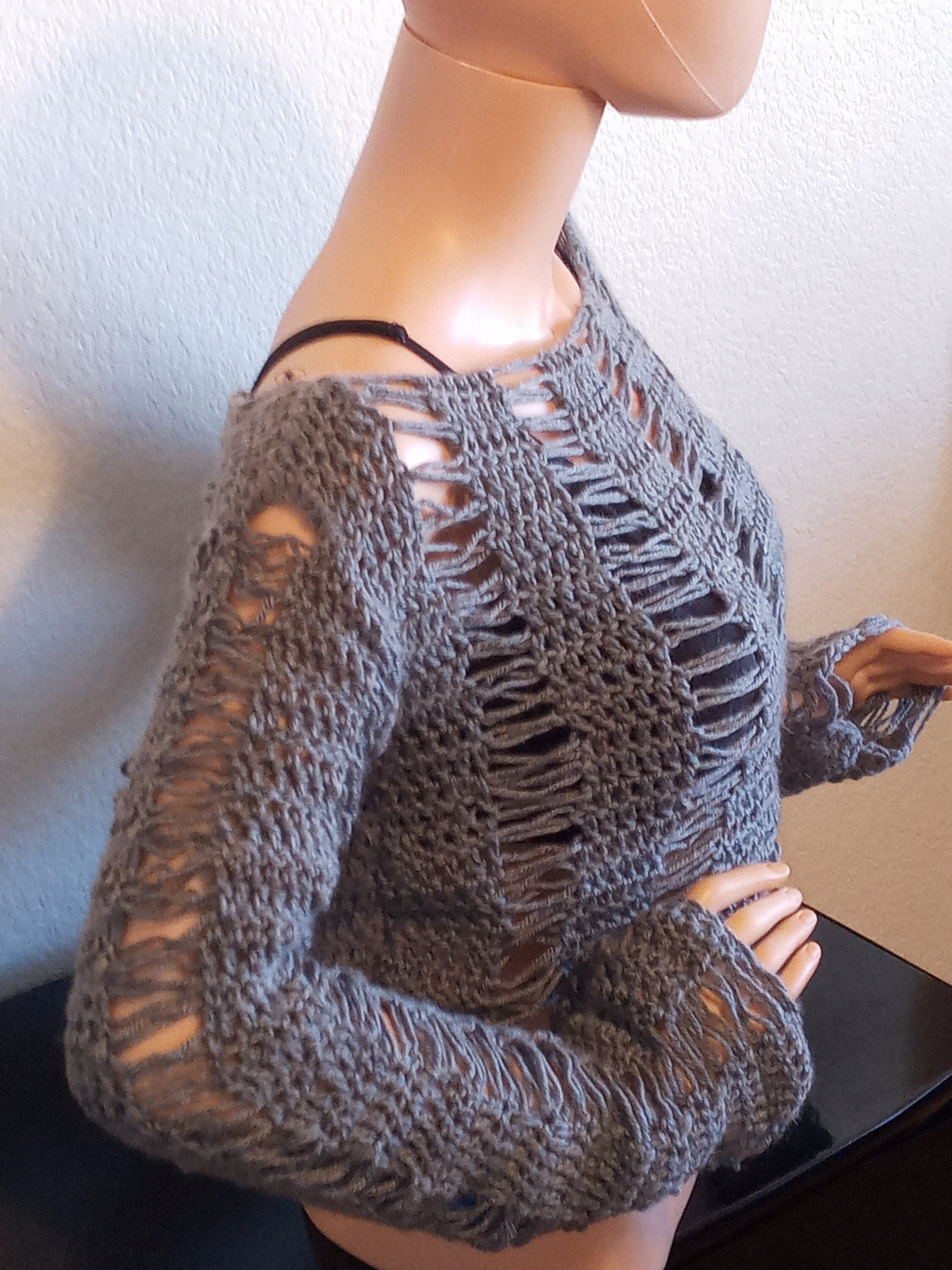 Crocheted Distress Top/long Sleeves/shrug - Etsy