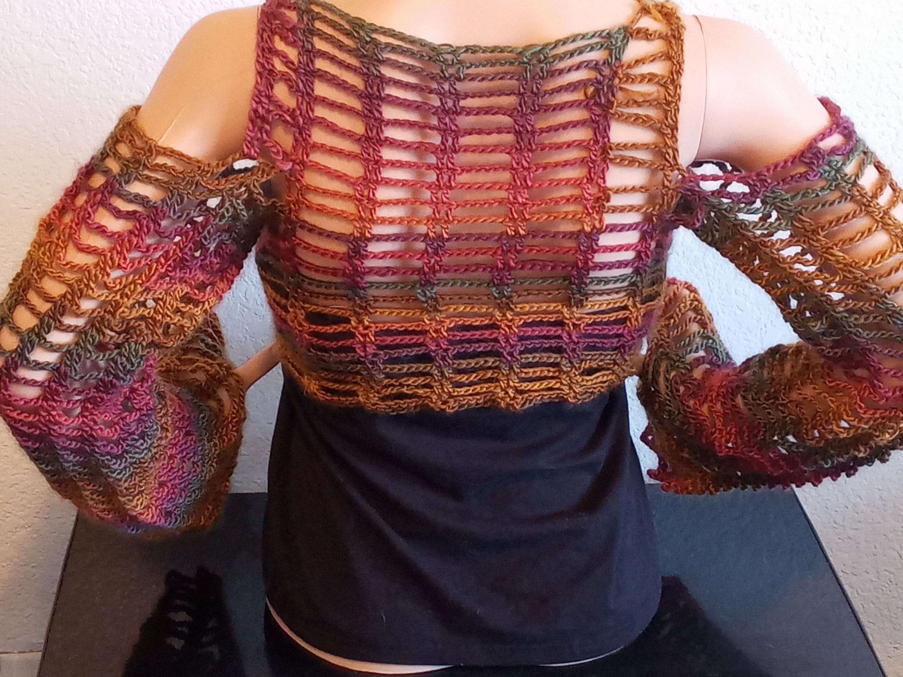 Crochet Bell Sleeved Mesh Shrug/ Crop Top/ Grunge Look / Alternative ...