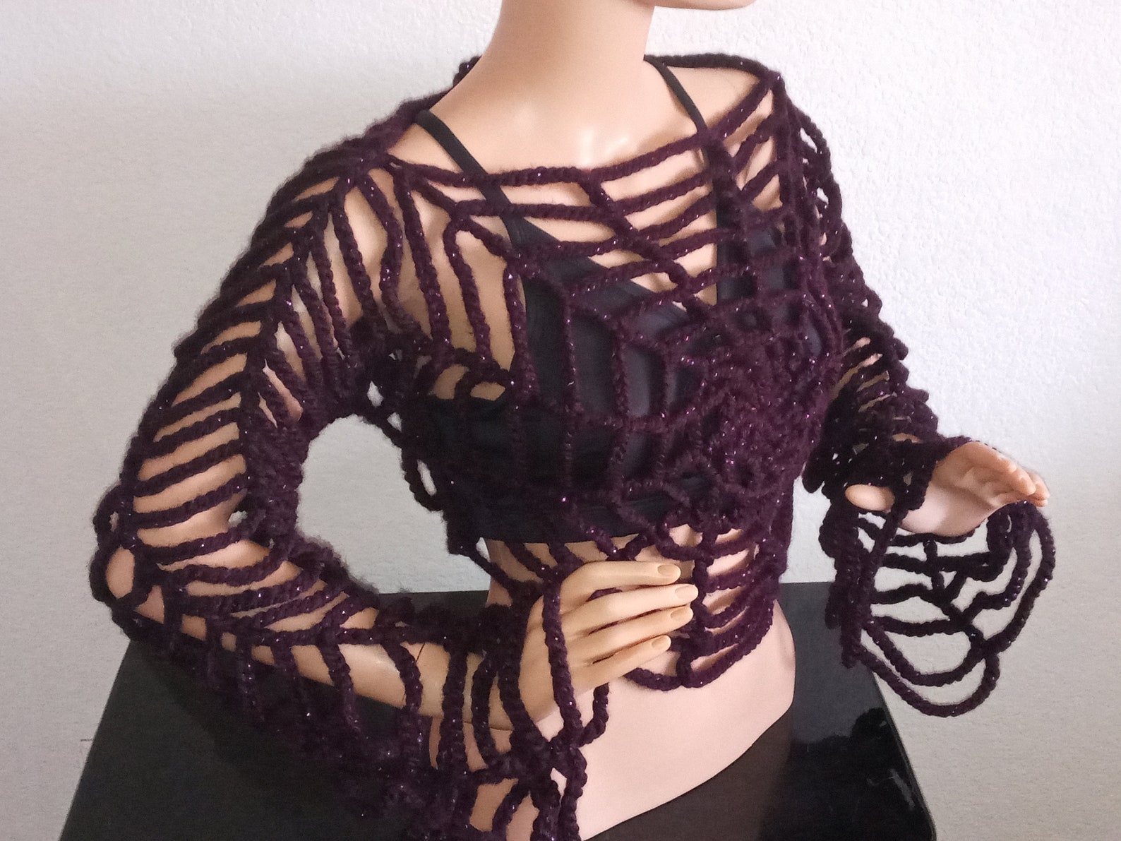 Crocheted Spider Web Top With Bell Sleeves / Spider Web Crop Top/now in ...