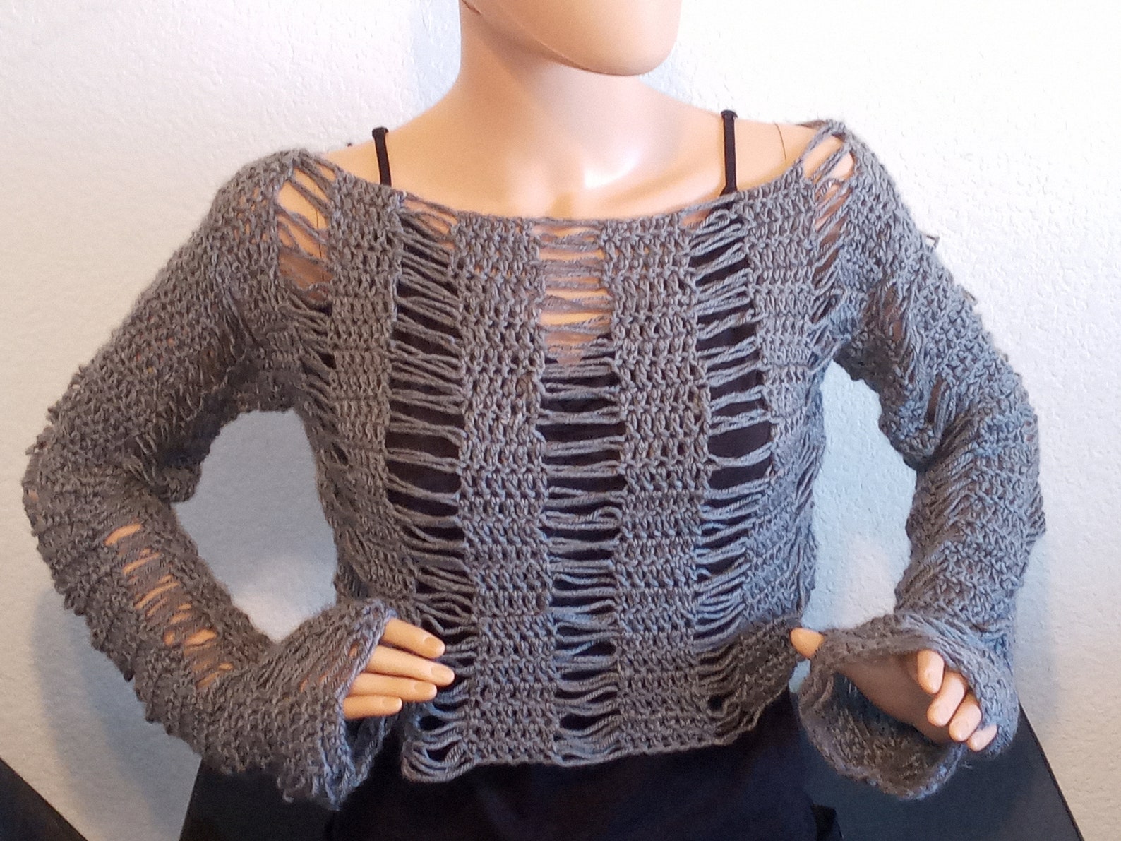 Crocheted Distress Top/long Sleeves/shrug - Etsy
