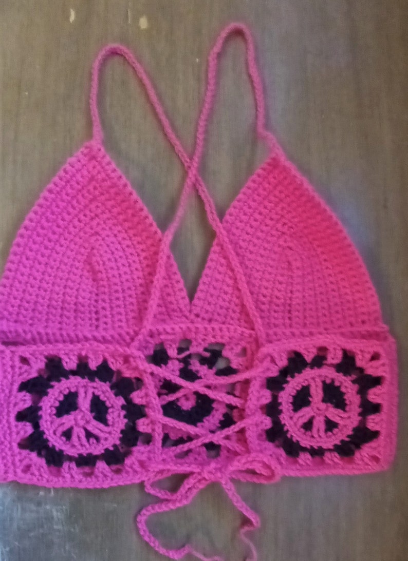 Crocheted Crop Top With Peace Signs/ Festive - Etsy