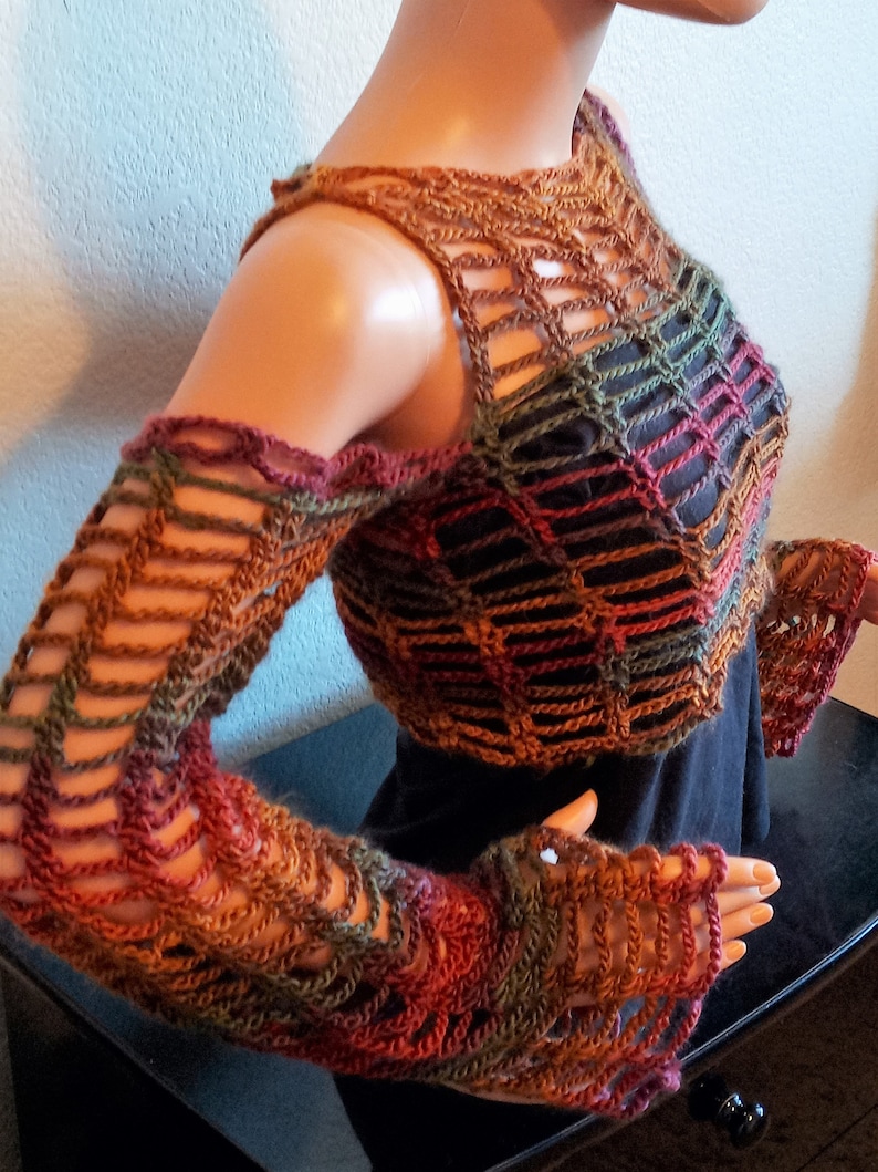 Crochet Bell Sleeved Mesh Shrug/ Crop Top/ Grunge Look / Alternative ...