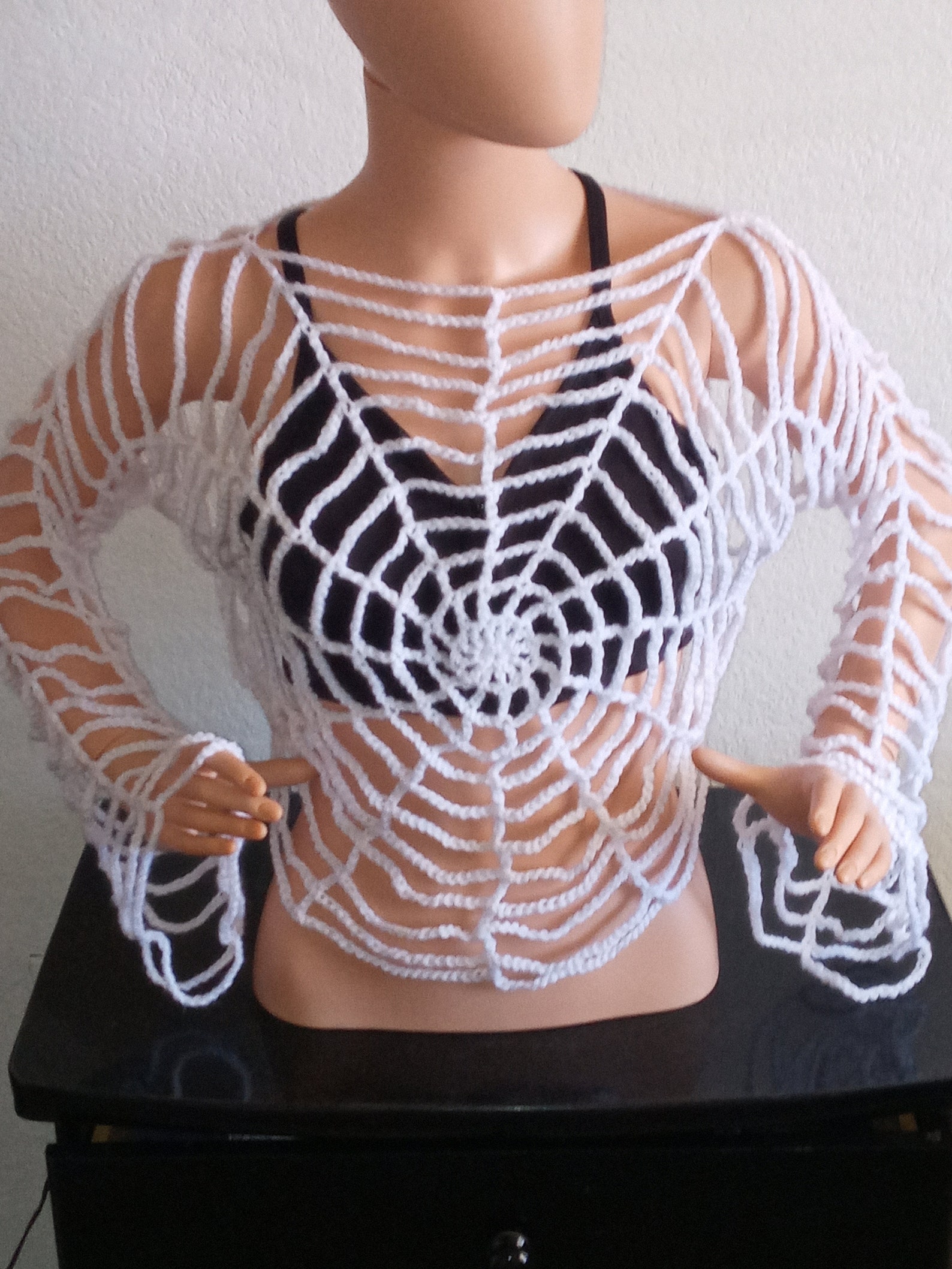 Crocheted Spider Web Top With Bell Sleeves / Spider Web Crop Top/now in ...