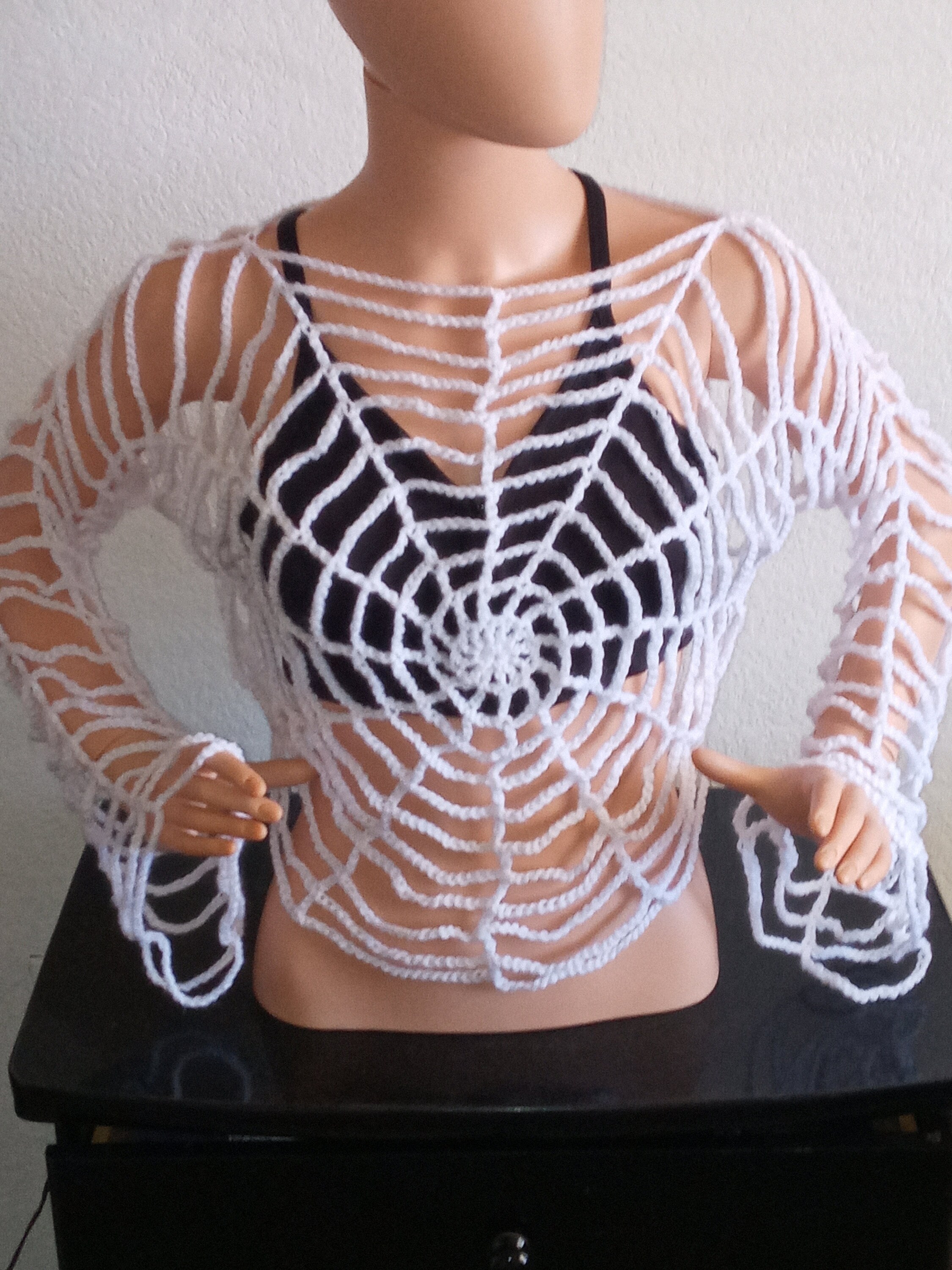 Crocheted Spider Web Top With Bell Sleeves / Spider Web Crop Top - Etsy