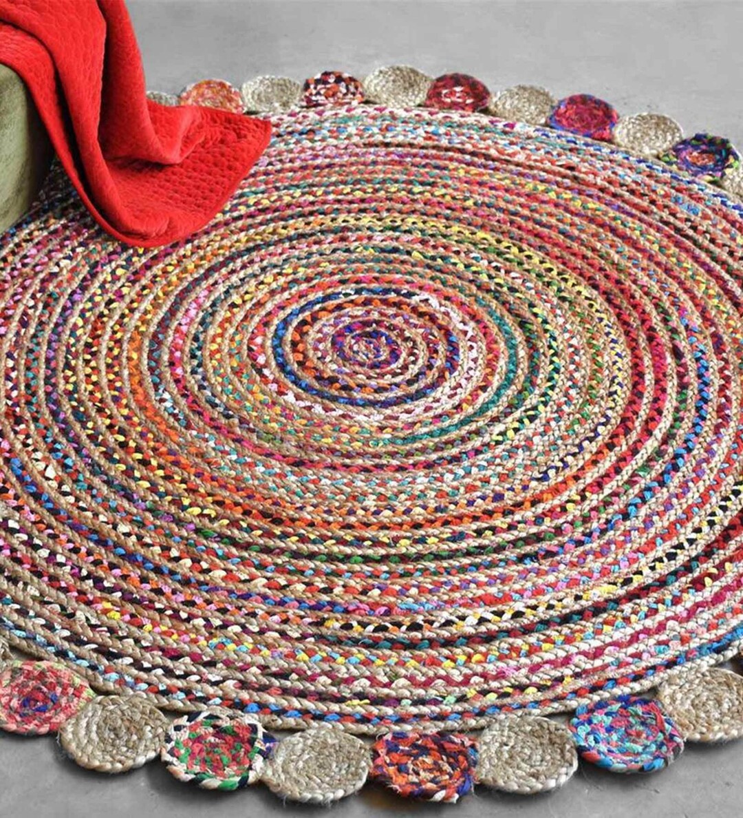 Hand Braided Chindi Cotton Scalloped Runners Area Rug, Handmade Jute ...