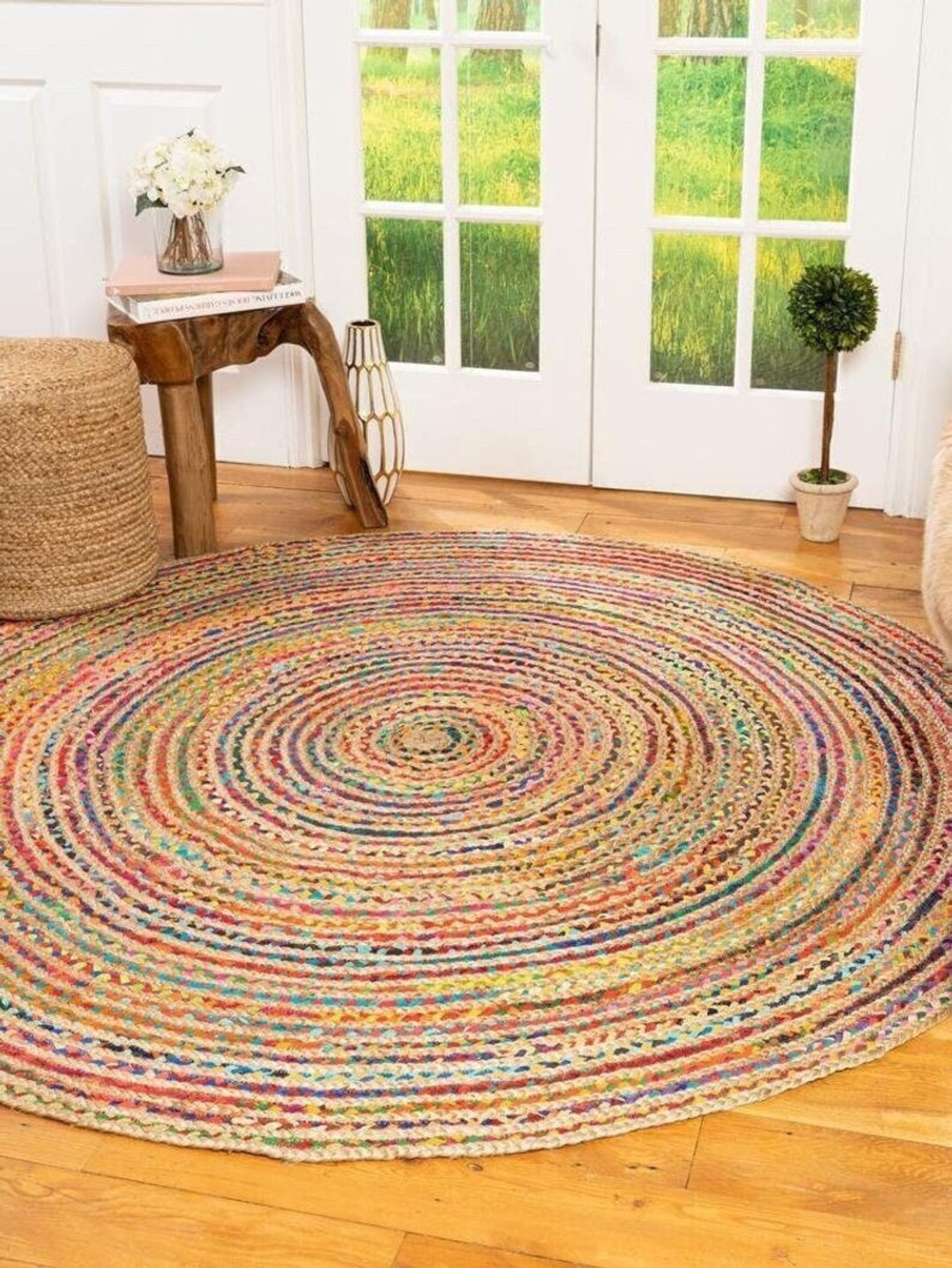 Round Chindi Rugs - Hand Woven Colorful Cotton Bohemian Chindi Area Rug ...