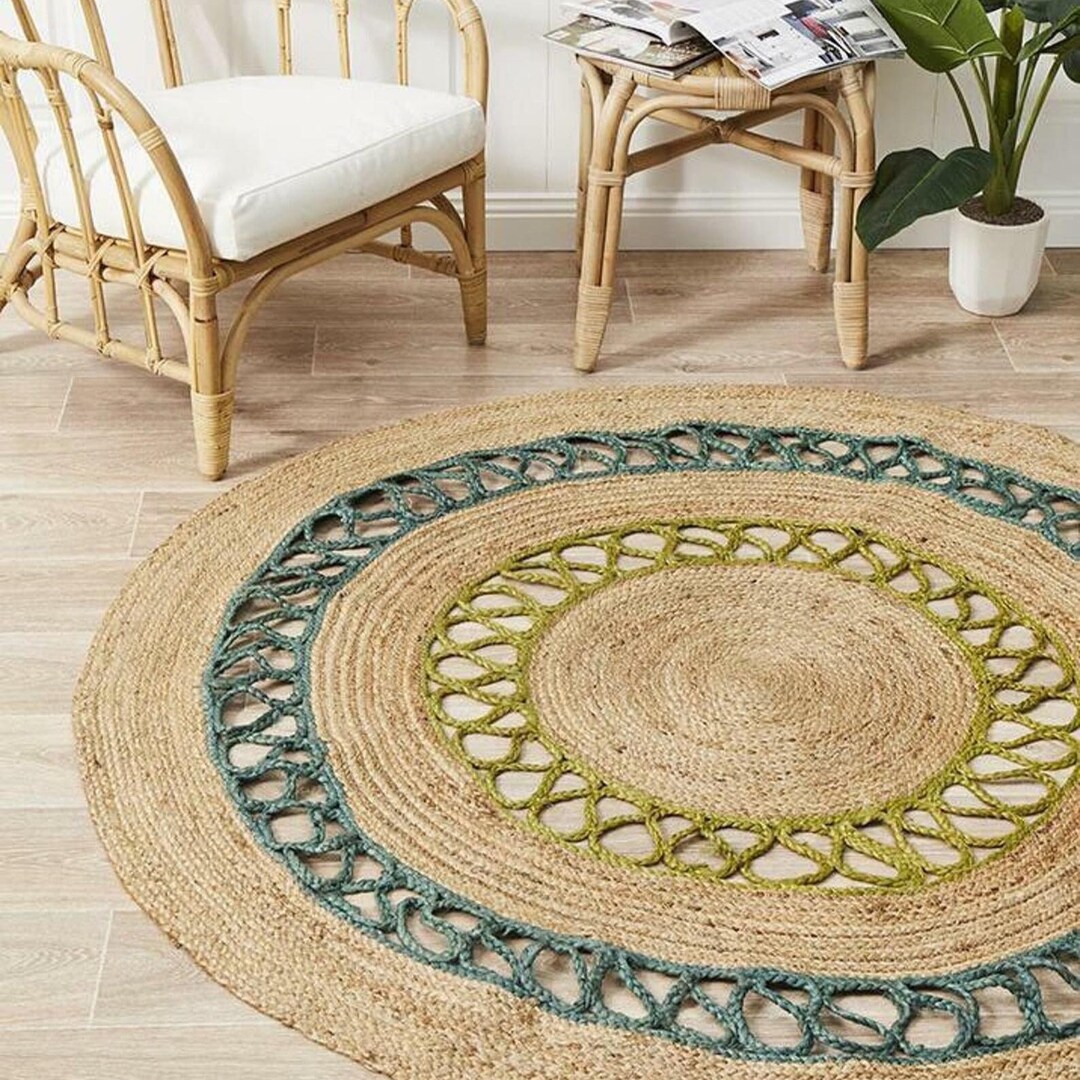 Hand-braided Round Jute Rug: Bohemian Home Decor. Natural Boho Circle ...