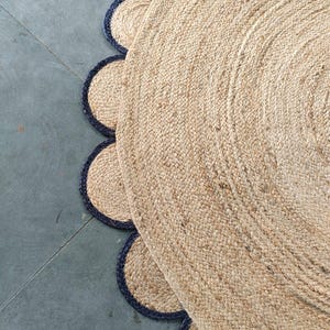 Black and Natural Round Jute Rug, Dining Table Scallop Jute Rug, Custom ...
