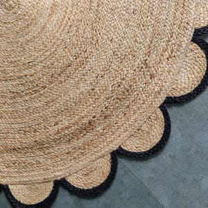 Black and Natural Round Jute Rug, Dining Table Scallop Jute Rug, Custom ...