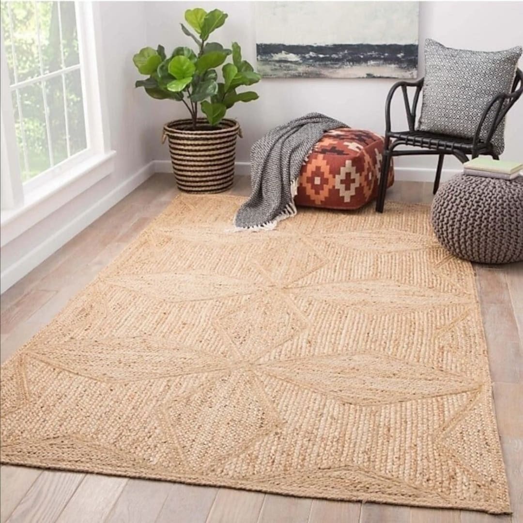 Handwoven Boho Decor Area Indian Solid Jute Rug, Natural Fiber Yoga Mat ...