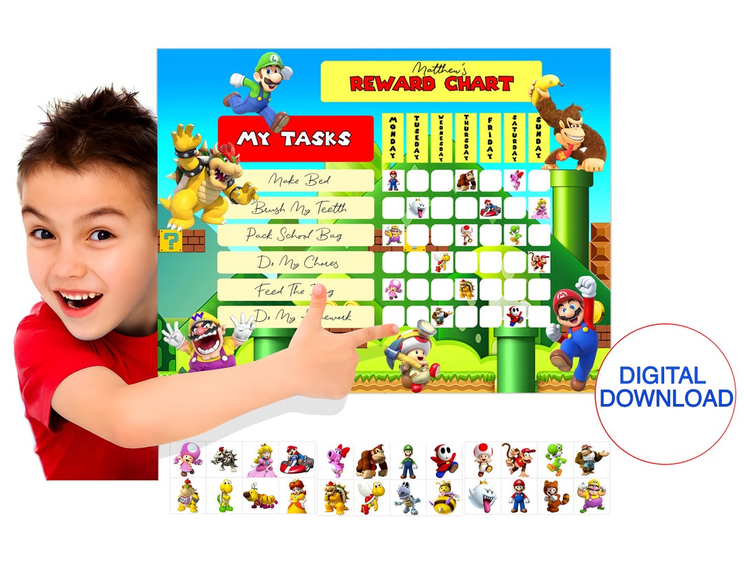 Super Mario Reward Chart,daily Chore Chart, Kids Routine Sticker Chart ...