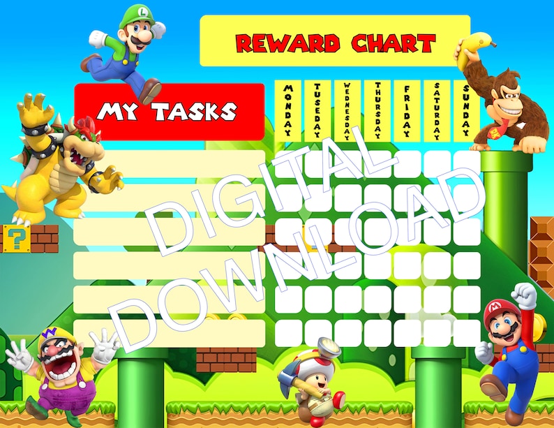 Super Mario Reward Chart,daily Chore Chart, Kids Routine Sticker Chart ...