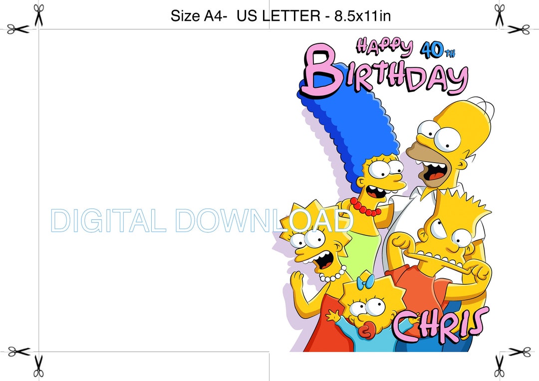 Personalized the Simpsons Birthday Card, Digital Download, Printable ...