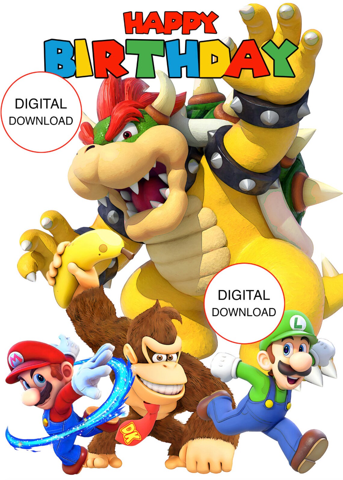 SUPER MARIO Birthday Card,bowser,donkey Kong,digital Download,card for ...