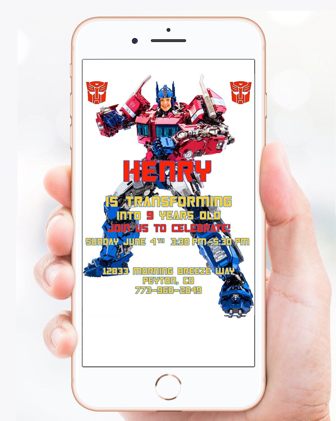 Invitación de cumpleaños personalizada de Transformers de retrato ...