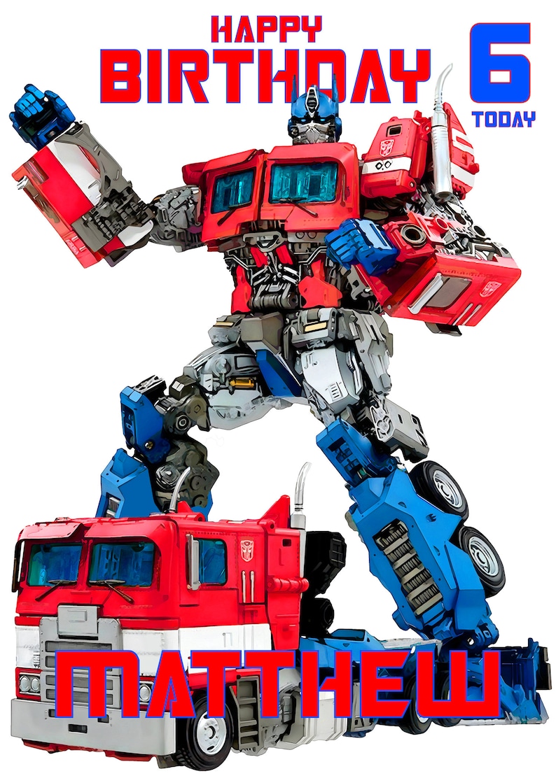 Personalised Transformers Birthday Card, Optimus Prime, 5 X 7,rescue ...