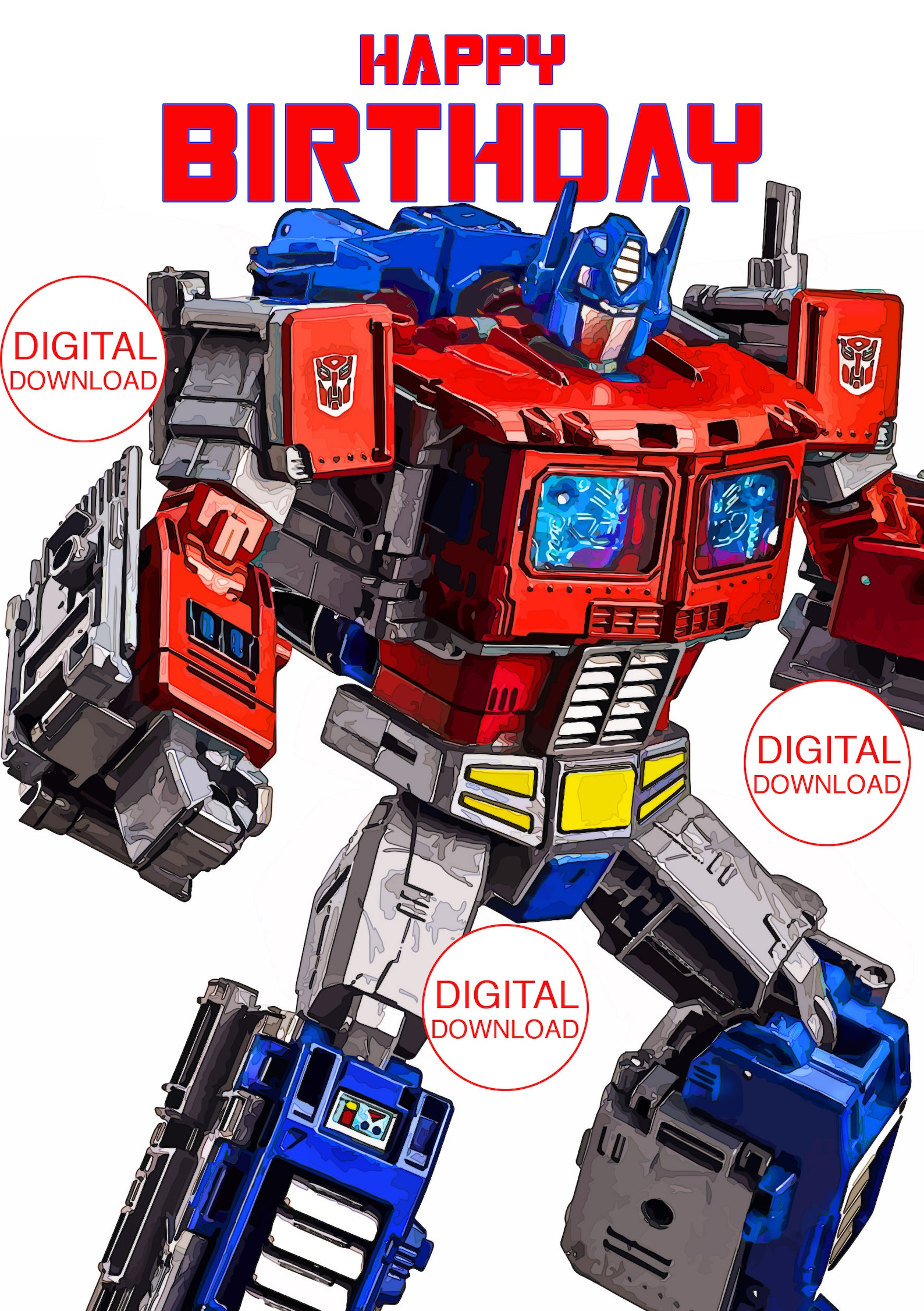 Optimus Prime Transformers Birthday Card,rescue Bots,instant Download ...