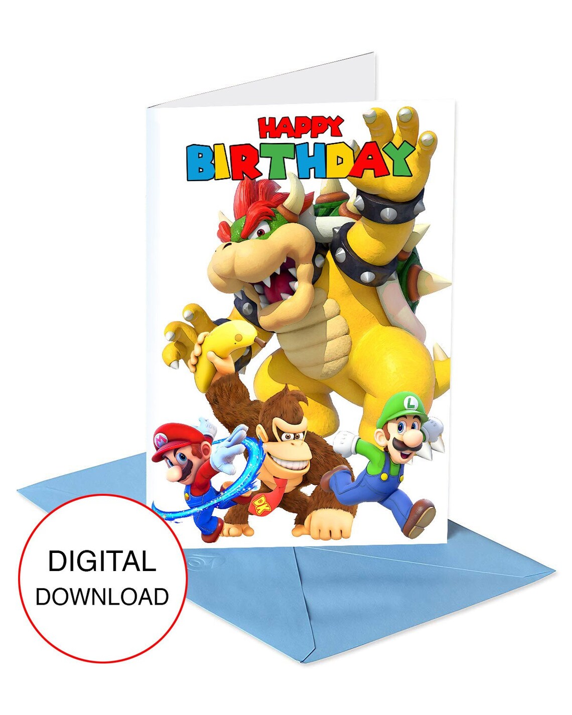 SUPER MARIO Birthday Card,bowser,donkey Kong,digital Download,card for ...