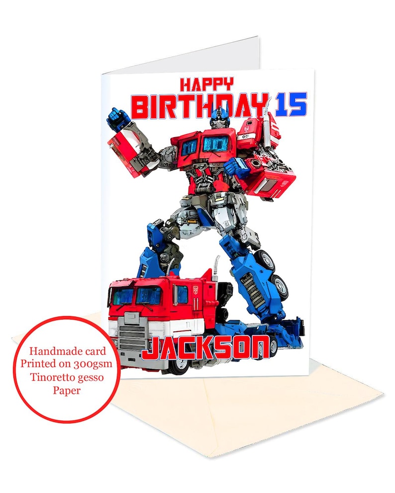 Personalized Transformers Birthday Card, Optimus Prime, 5 X 7,rescue ...
