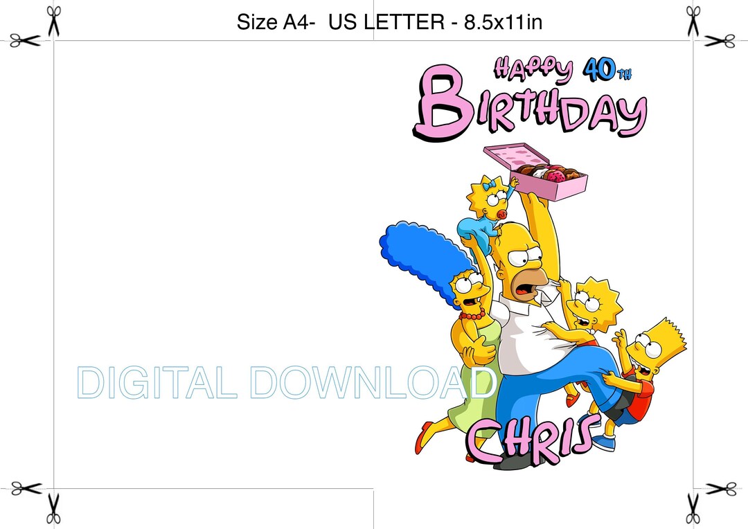 Personalized the Simpsons Birthday Card, Digital Download, Printable ...