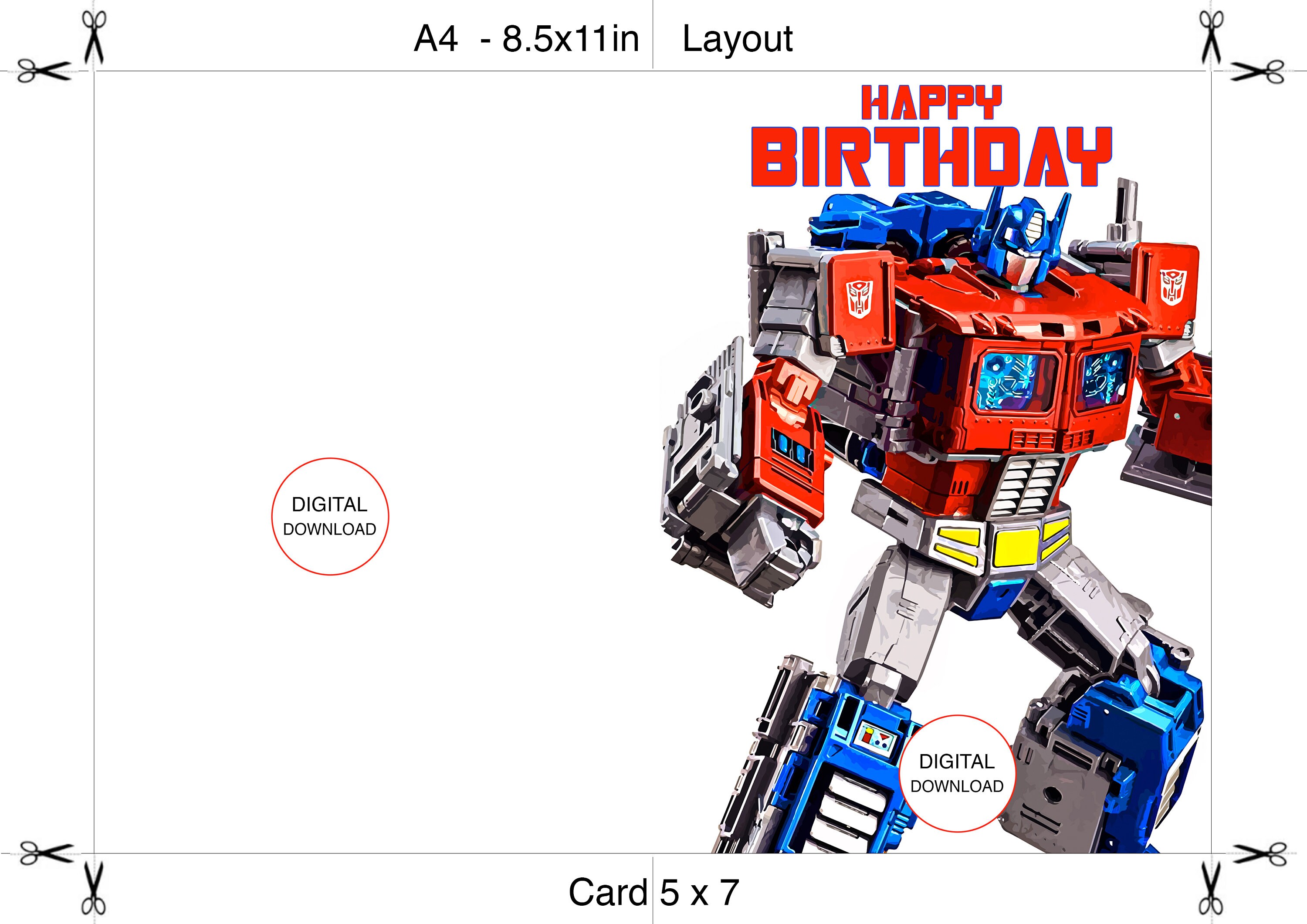 Optimus Prime Transformers Birthday Card,rescue Bots,instant Download ...