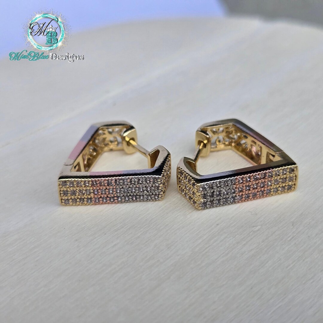 Tri Color V Shaped Earrings |three Tones Earrings |tiny Earring Gift ...