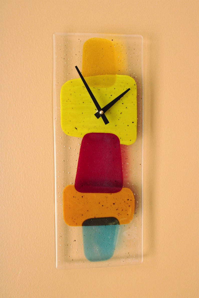 Mid Mod Fused Glass Wall Clock Mid-century Inspired - Etsy