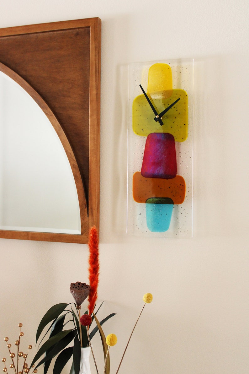 Mid Mod Fused Glass Wall Clock Mid-century Inspired - Etsy