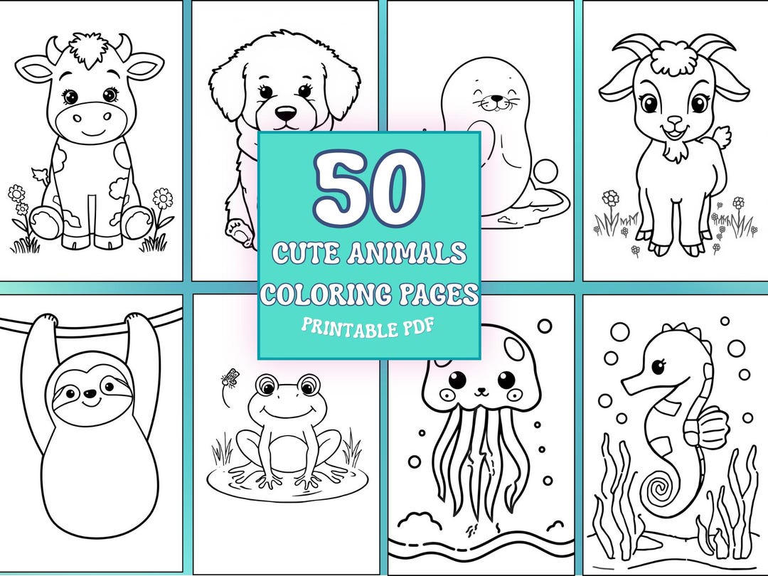 Cute Animal Coloring Book Printable PDF | 50 Easy, Simple Pages for ...