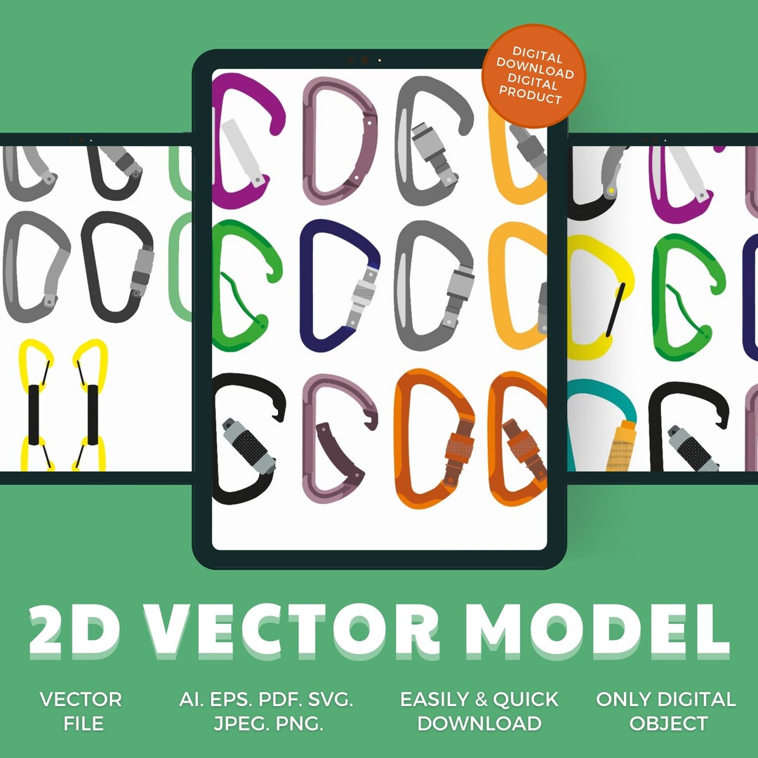 Climbing Carabiner, Expres Set Drawing, Vector Files for T-shirt ...