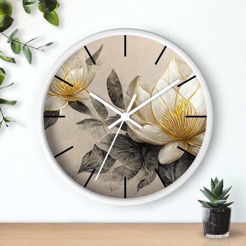 Golden Lotus Wood Round Wall Clock: A Timeless Piece of - Etsy