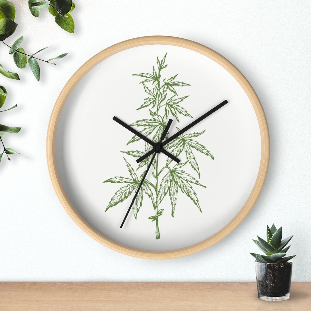 Hemp Plant 10" Wall Clock, Cannabis Clock, Marijuana Wall Clock, Weed ...