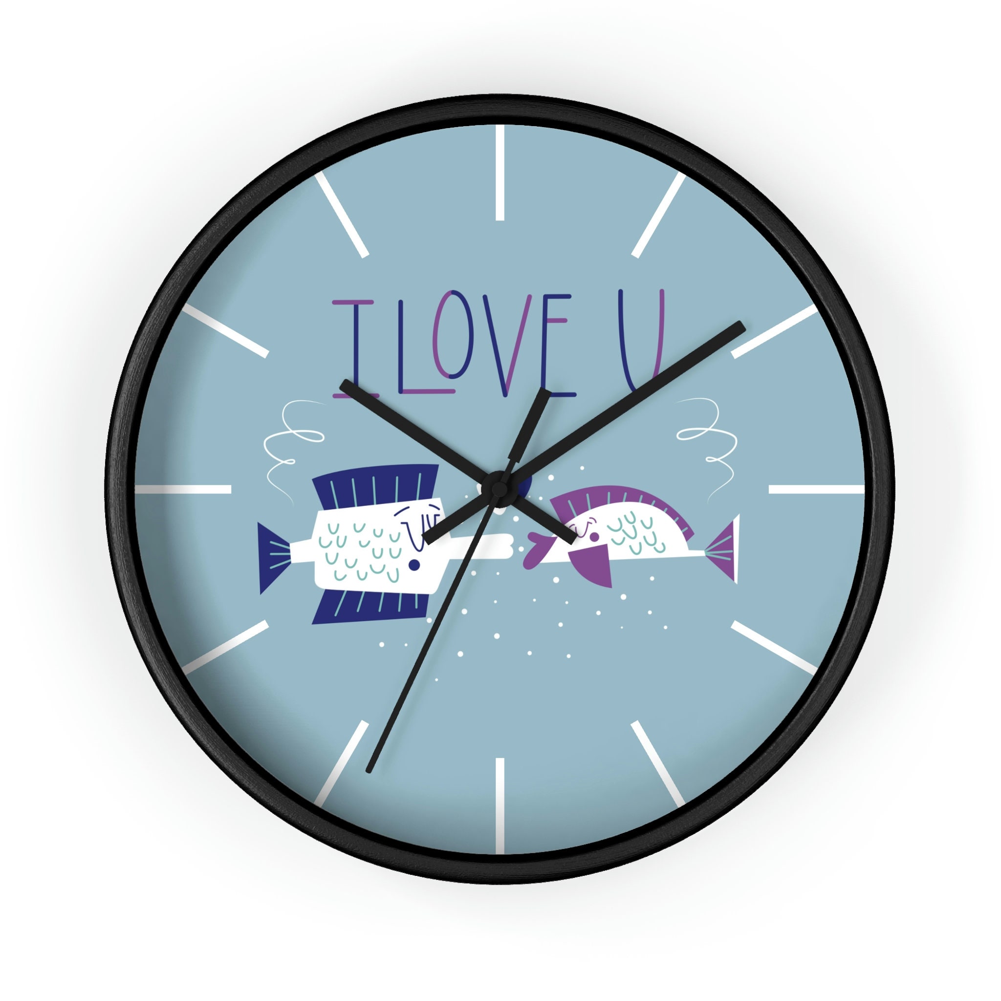Funny Wall Clock Valentine Kissing Fishes Wood Round Clock - Etsy