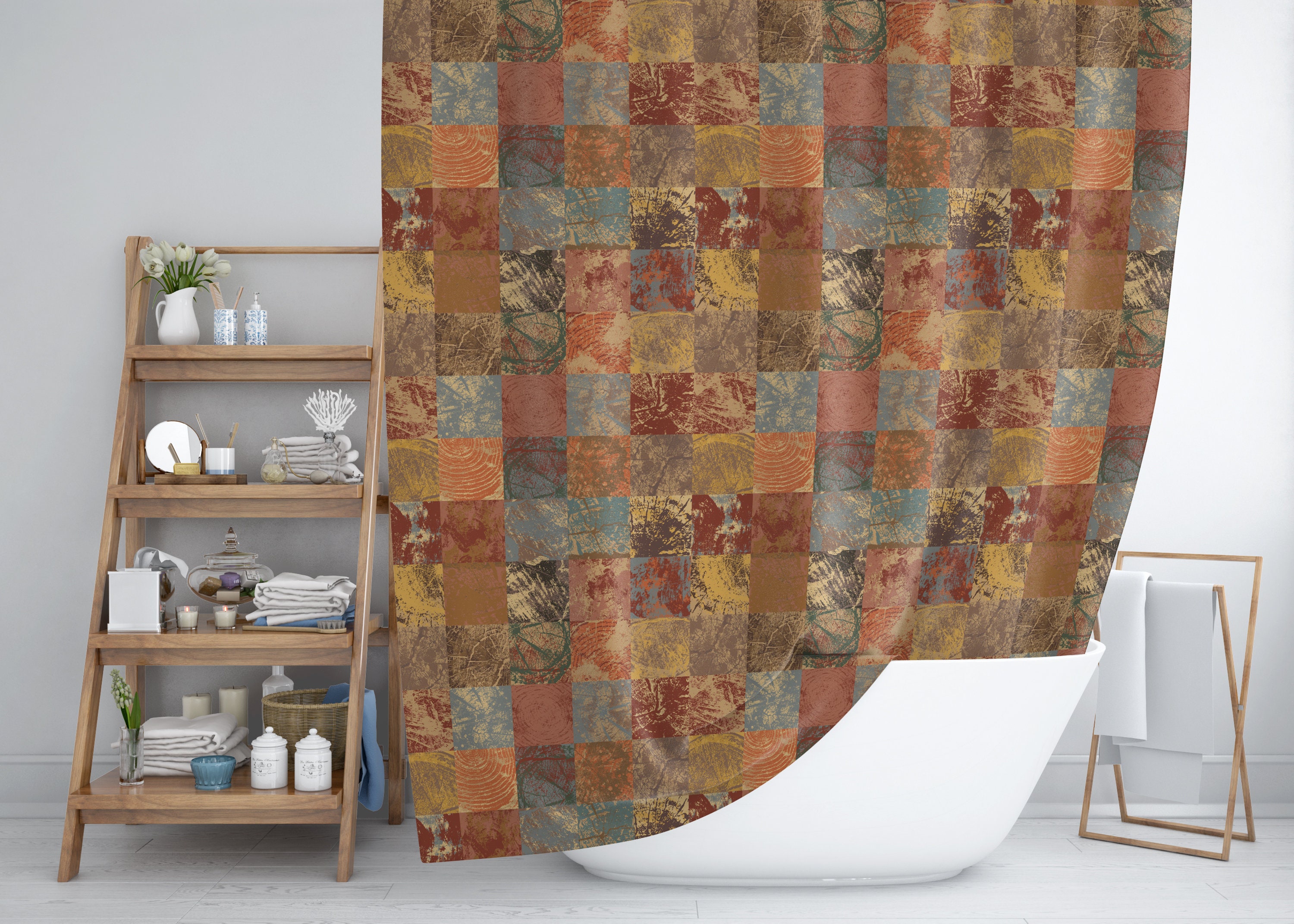 Terracotta Shower Curtain, Wood Stump Rusty Brown Bathroom Curtain Set ...