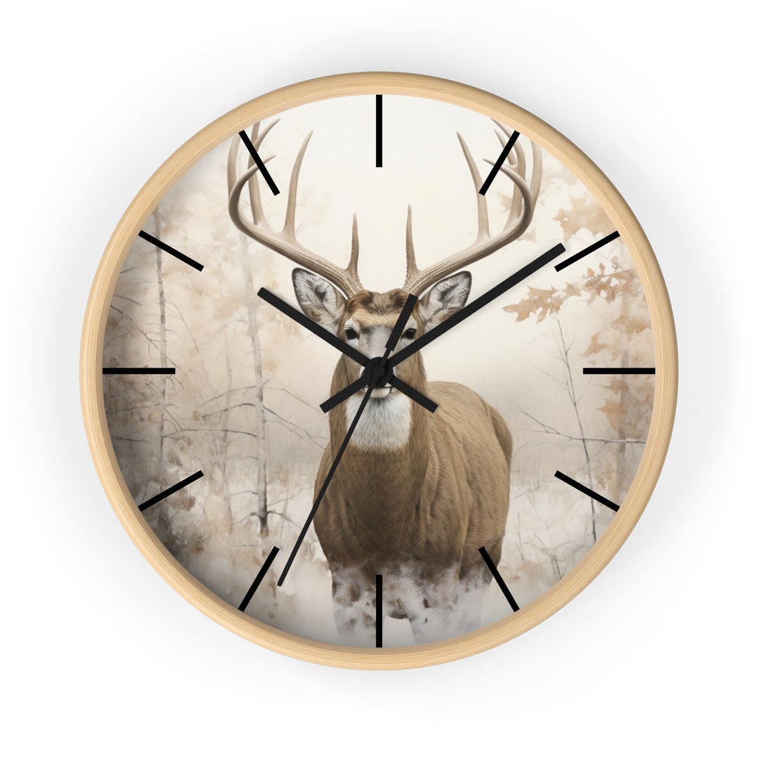 Deer Hunting Wall Clock 10" | Rustic Autumn Leaves Woodland Wall Decor ...