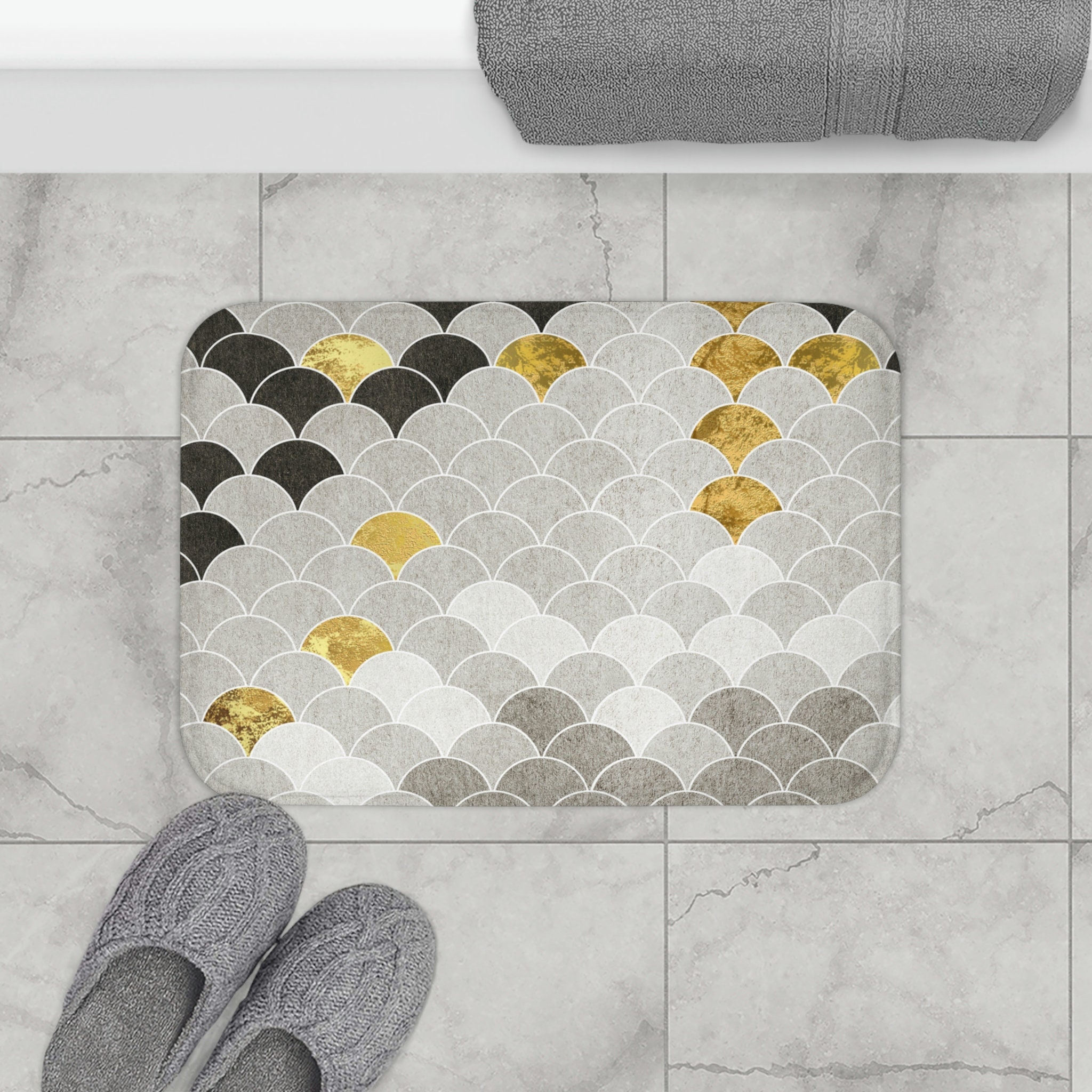 Mermaid Fish Scales Bath Mat Art Deco Gold & Gray - Etsy